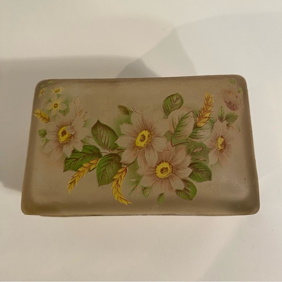 Accents | Antique Frosted Glass Hinged Enameled Trinket Dresser Box ...